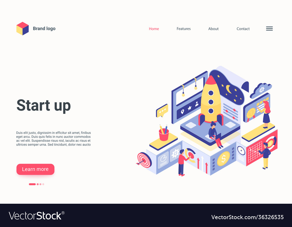 Startup technology isometric landing page space Vector Image