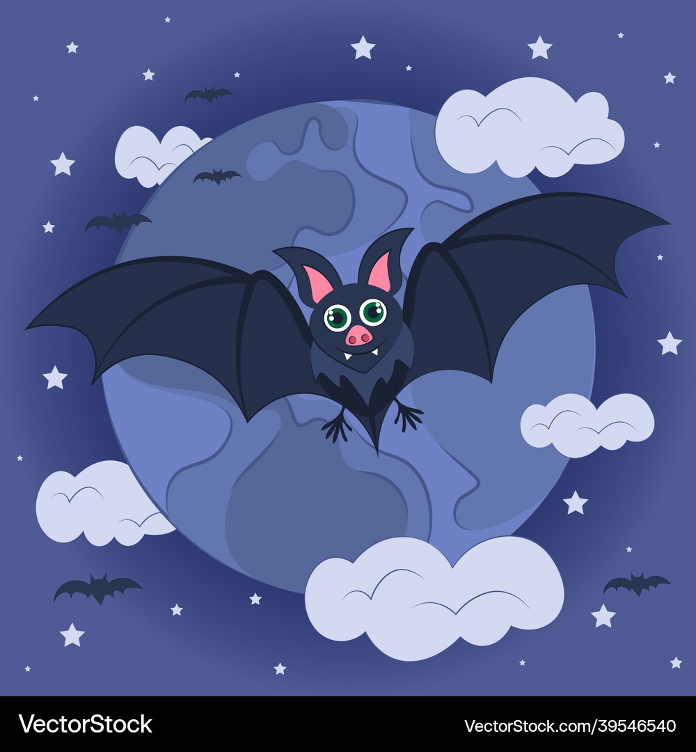 Background bat and moon with clouds Royalty Free Vector