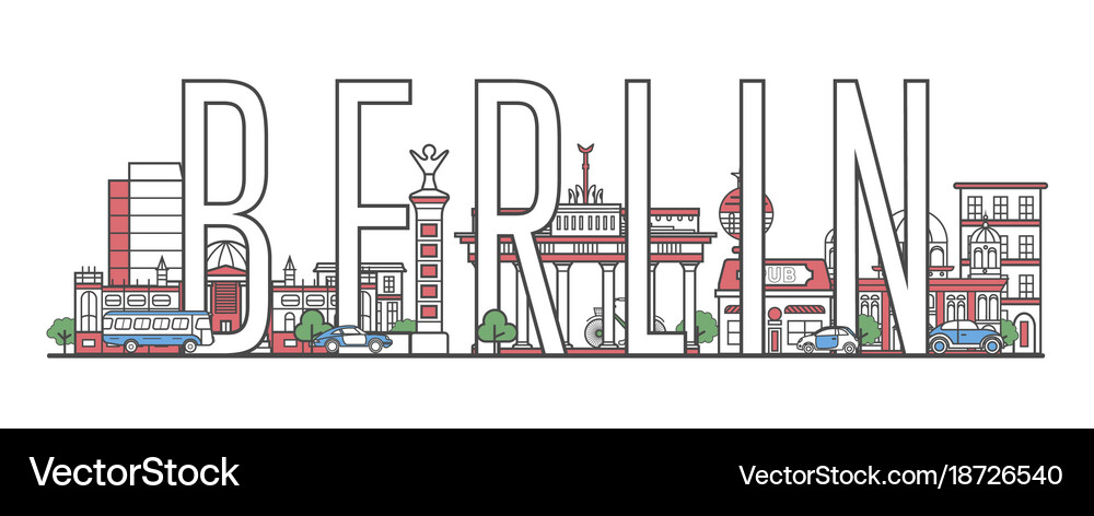 Berlin travel lettering in linear style Royalty Free Vector