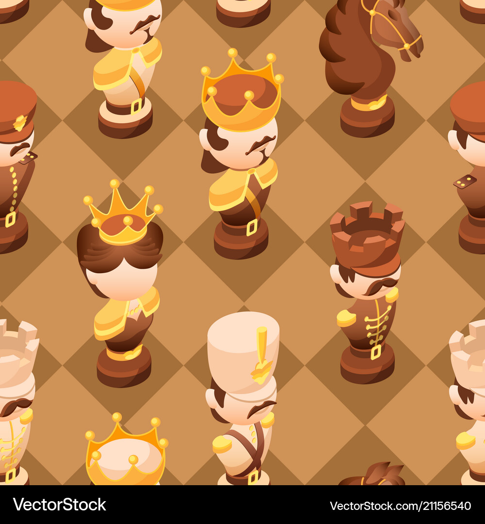 Chess seamless pattern with isometric cartoon Vector Image