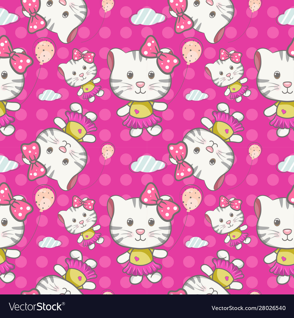 Cute kitten seamless pattern Royalty Free Vector Image