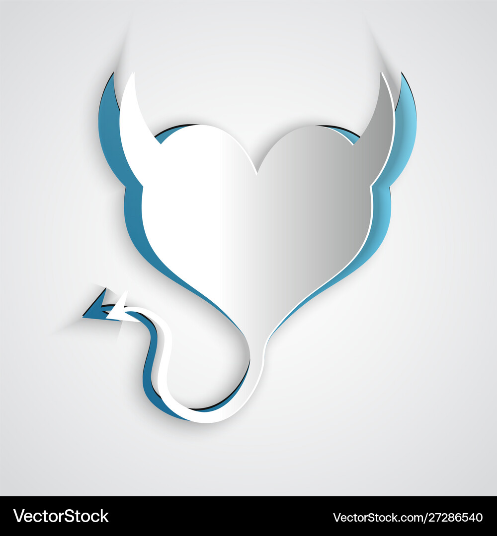 Paper cut devil heart with horns and a tail icon Vector Image