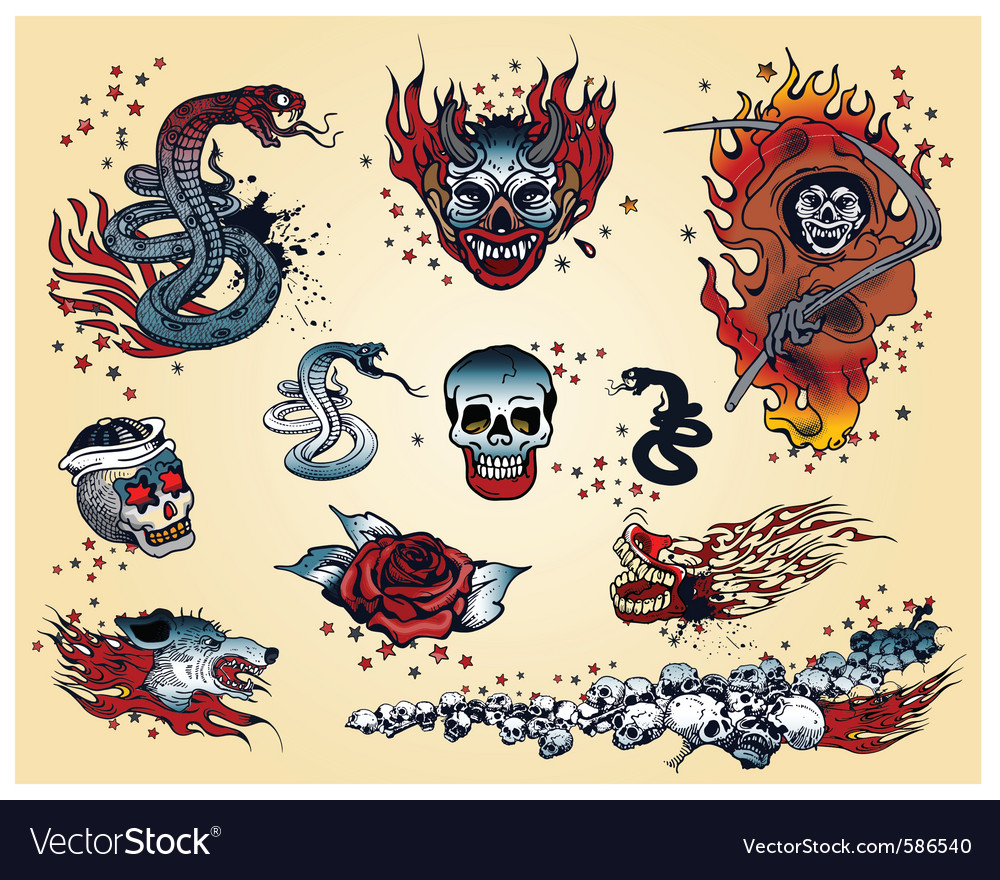 Set tattoos Royalty Free Vector Image - VectorStock