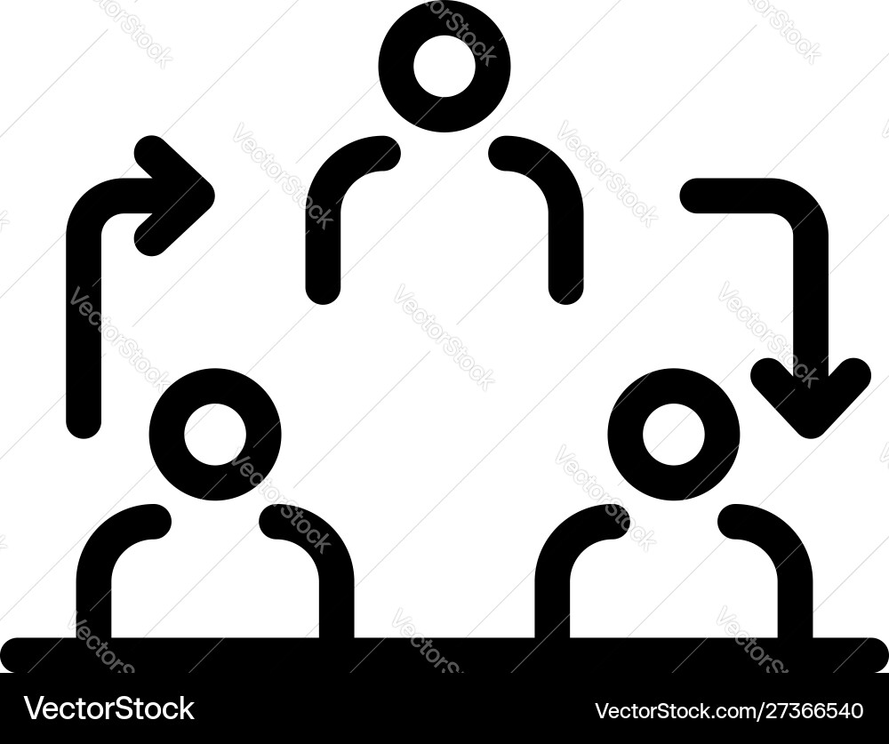 Three people and arrows icon outline style Vector Image