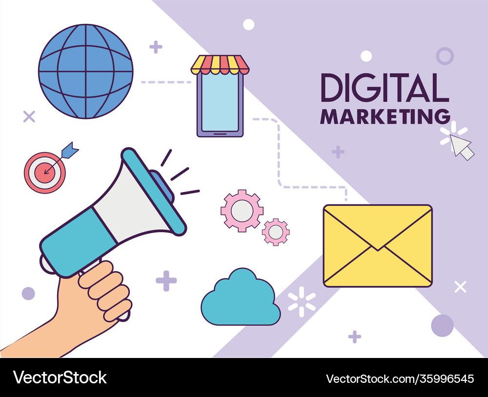 Digital marketing hand holding megaphone Vector Image