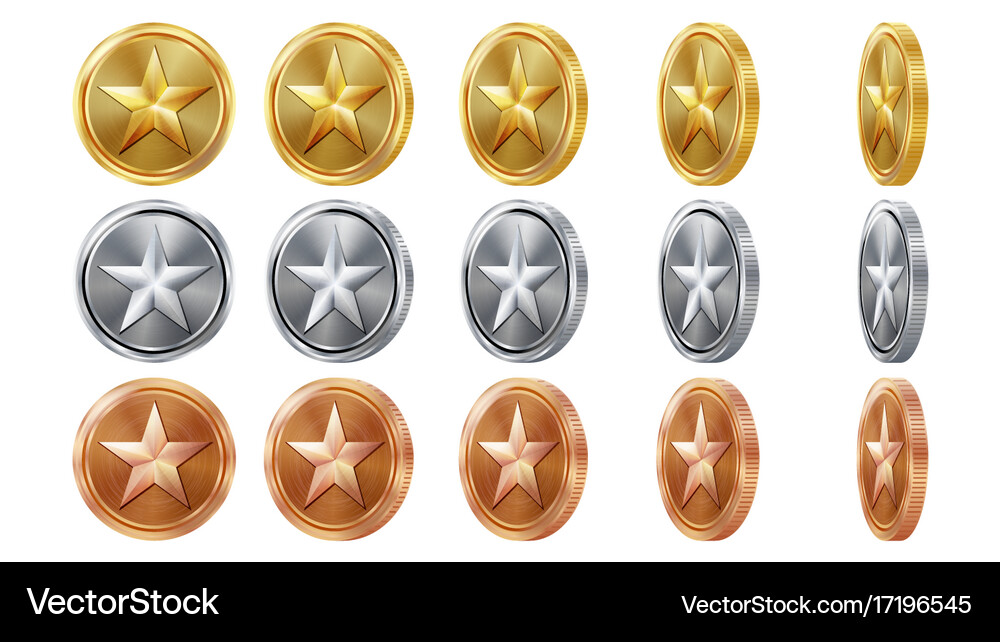 Game 3d gold silver bronze coins set Royalty Free Vector