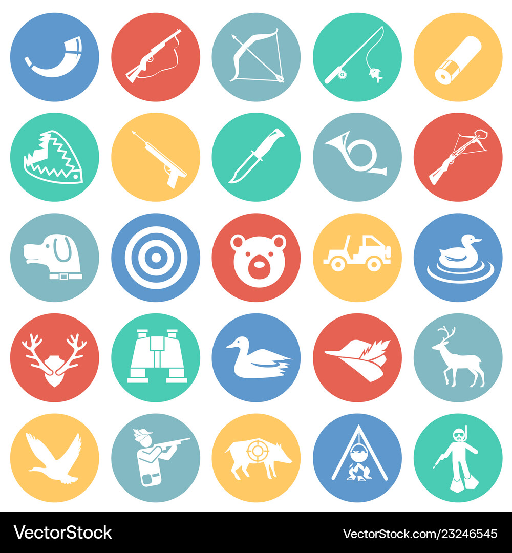 Hunting icon set on color circles background Vector Image