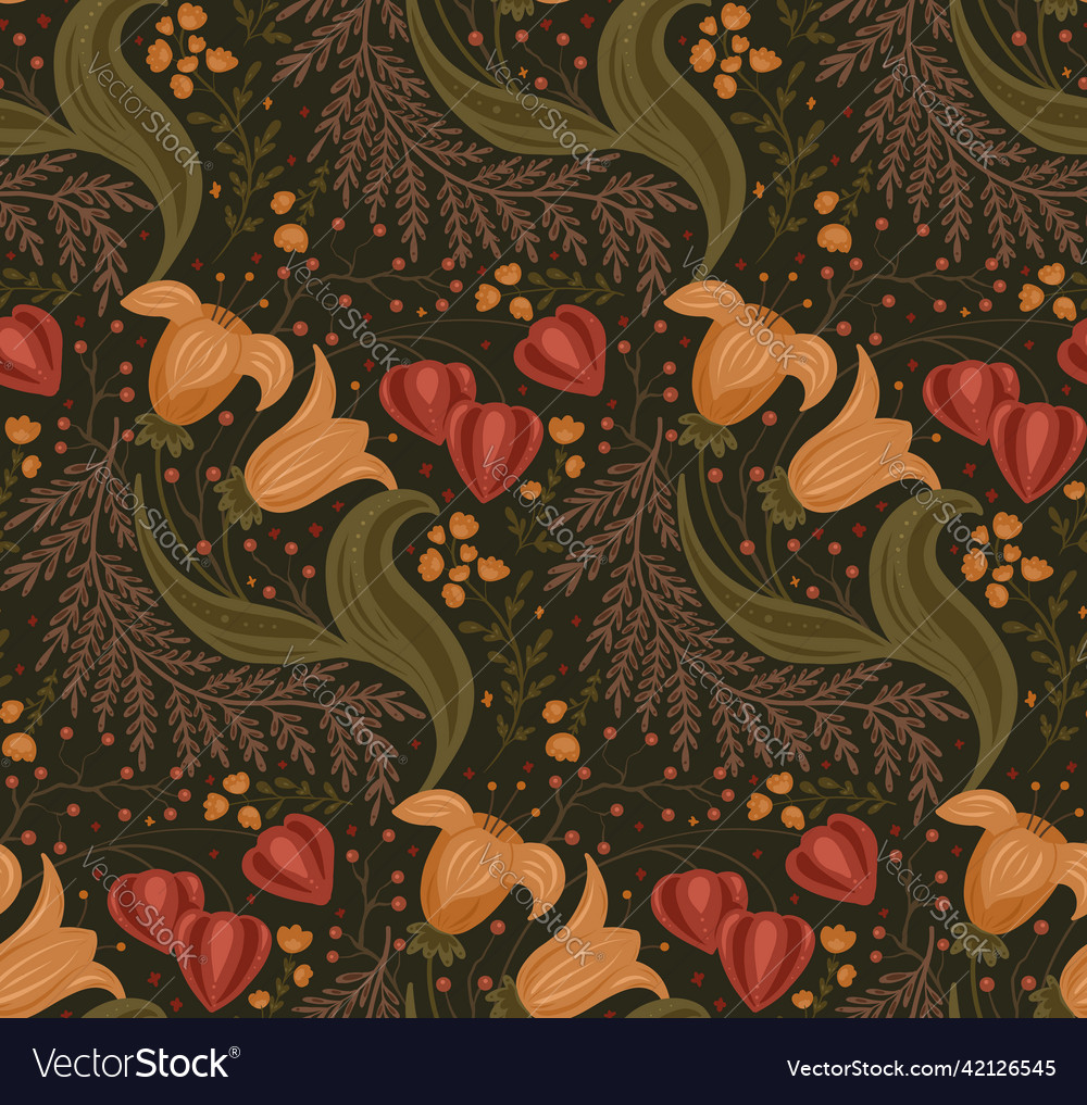 Seamless autumn pattern with flowers berries Vector Image
