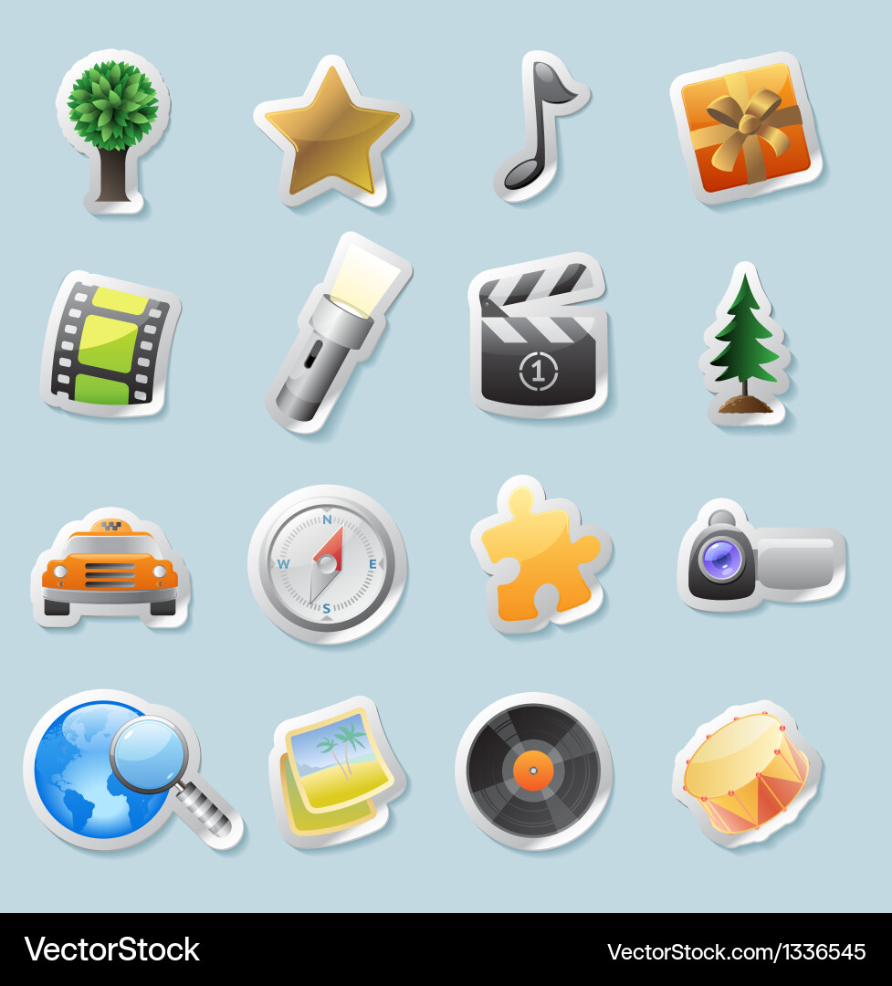 Sticker icons for entertainment Royalty Free Vector Image