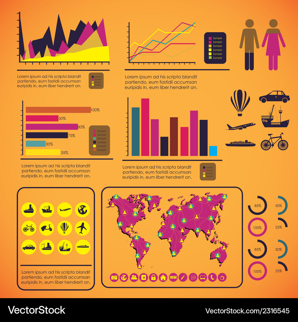 Tourism infographics with colors graphs Royalty Free Vector