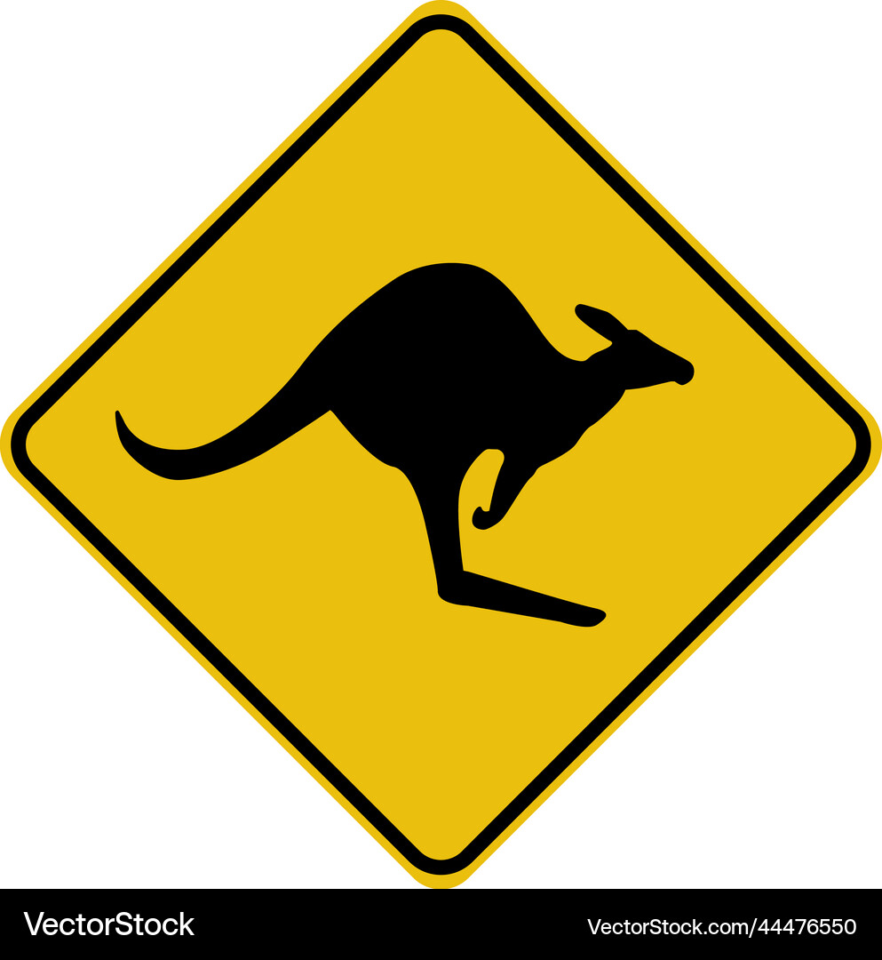 Beware kangaroo sign on traffic label Royalty Free Vector