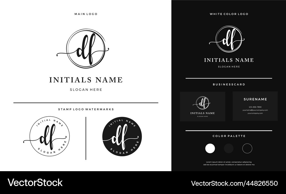 Circular brush letter df d f initial logo design Vector Image