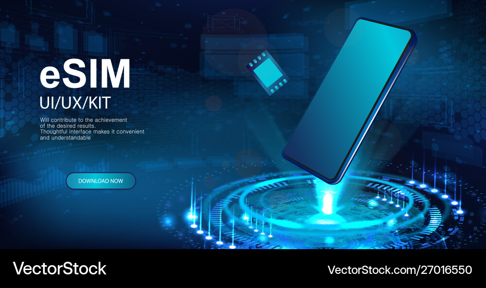 Esim and smartphone hologram Royalty Free Vector Image