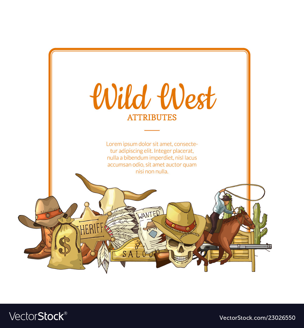Hand drawn wild west cowboy elements below Vector Image