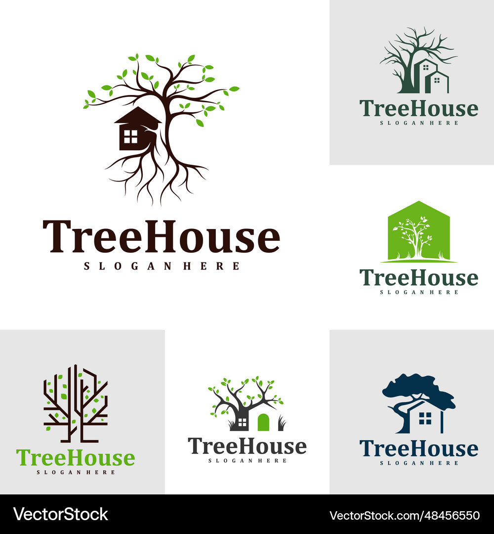 Set of tree house logo design template creative Vector Image