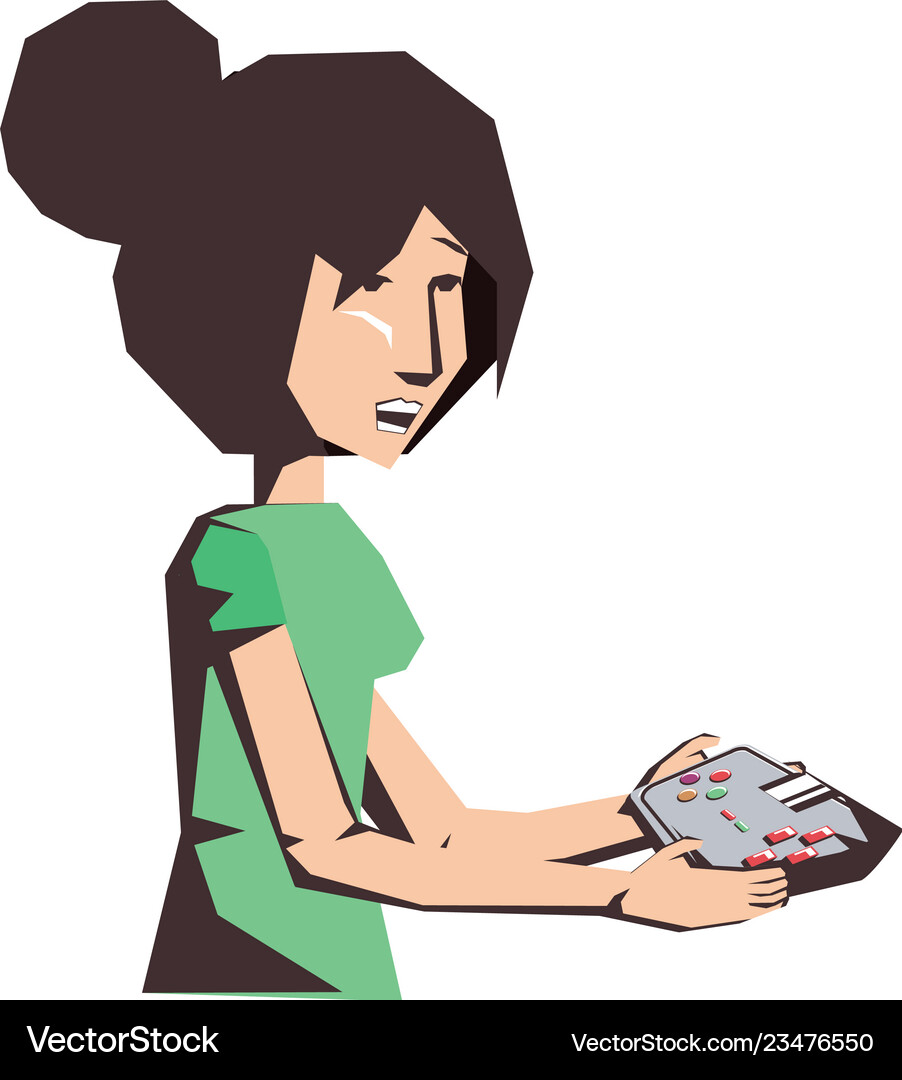 Woman player video game with control Royalty Free Vector