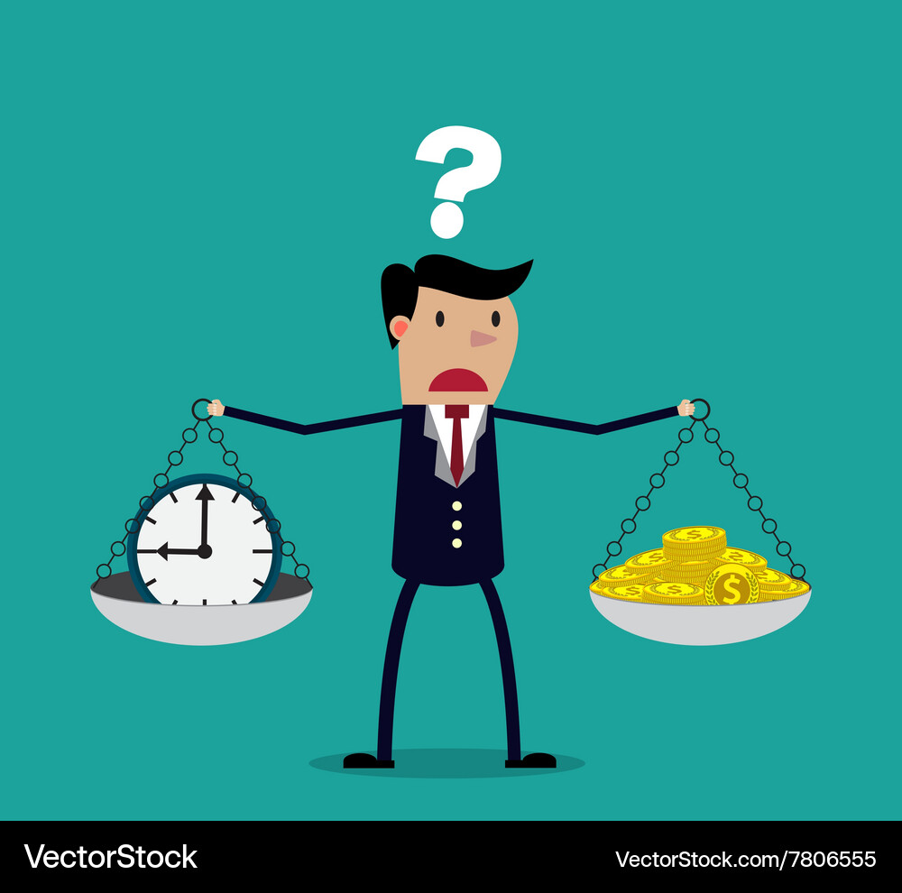 Businessman making decision between time or money Vector Image