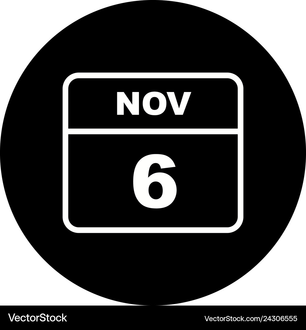 November 6th date on a single day calendar Vector Image