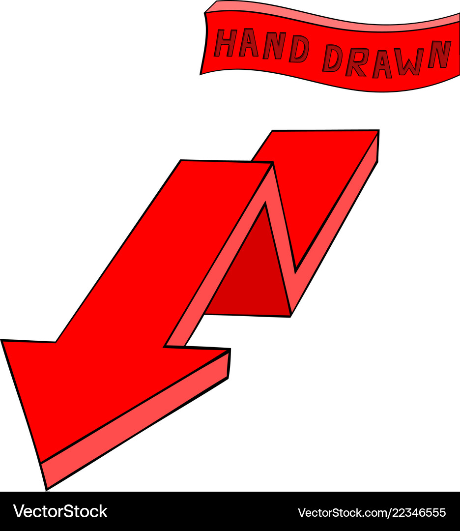 Red arrow down sign hand drawn sketch Royalty Free Vector