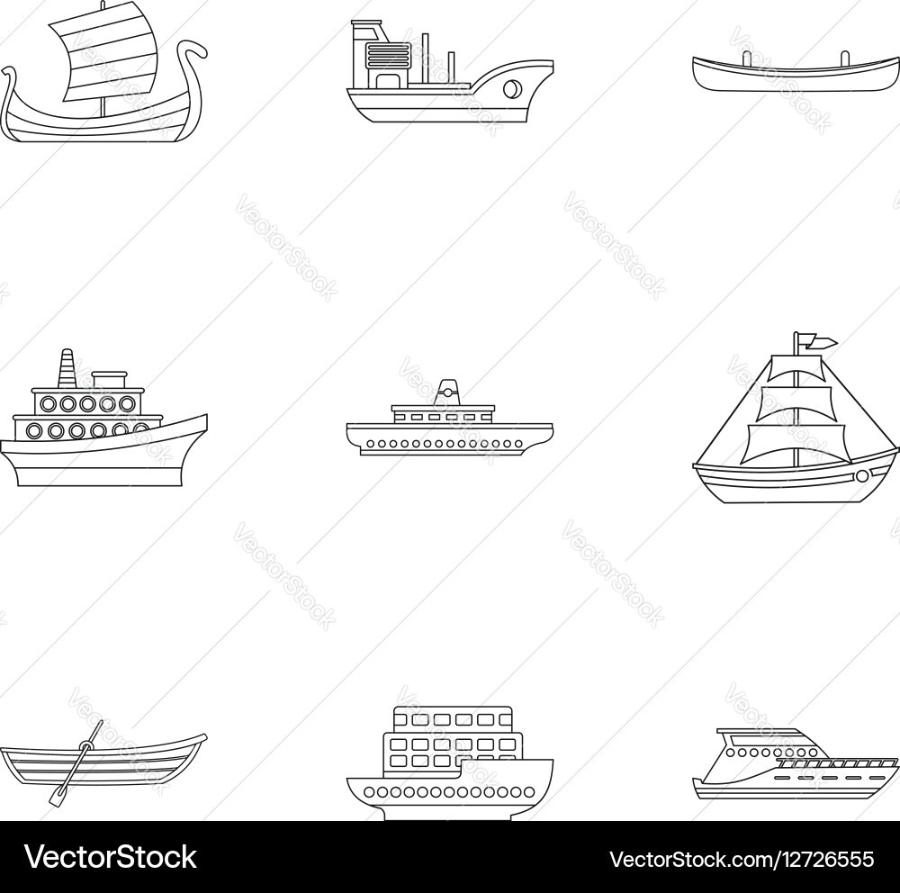 Ship icons set outline style Royalty Free Vector Image