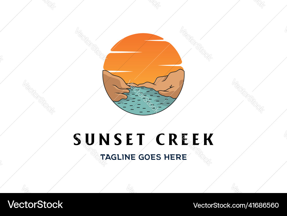 Circular circle sunset sunrise valley river creek Vector Image
