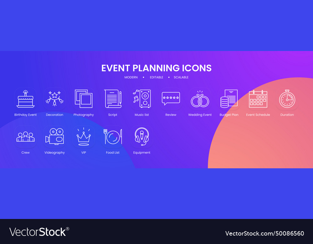 Event planning icon collection with black outline Vector Image