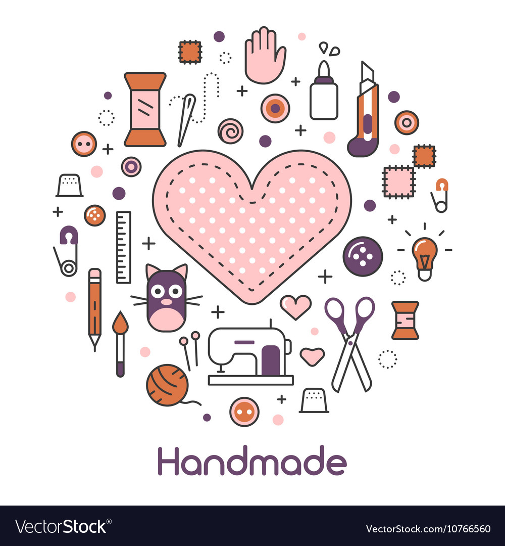Hand made sewing crafting line art thin icons set Vector Image Hand made sewing crafting line art thin icons set Vector Image