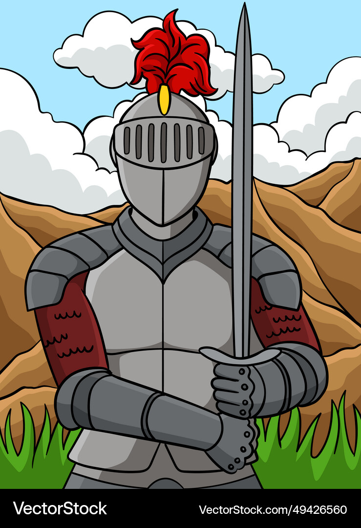 Knight in armor colored cartoon Royalty Free Vector Image