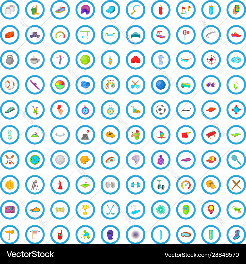 100 activity icons set cartoon style Royalty Free Vector