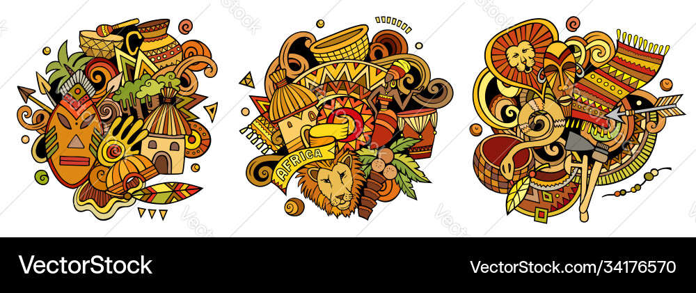Africa cartoon doodle designs set Royalty Free Vector Image