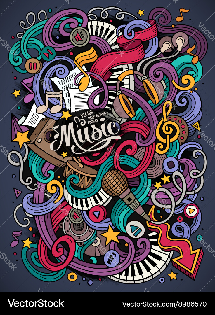 Cartoon hand-drawn doodles Musical Royalty Free Vector Image