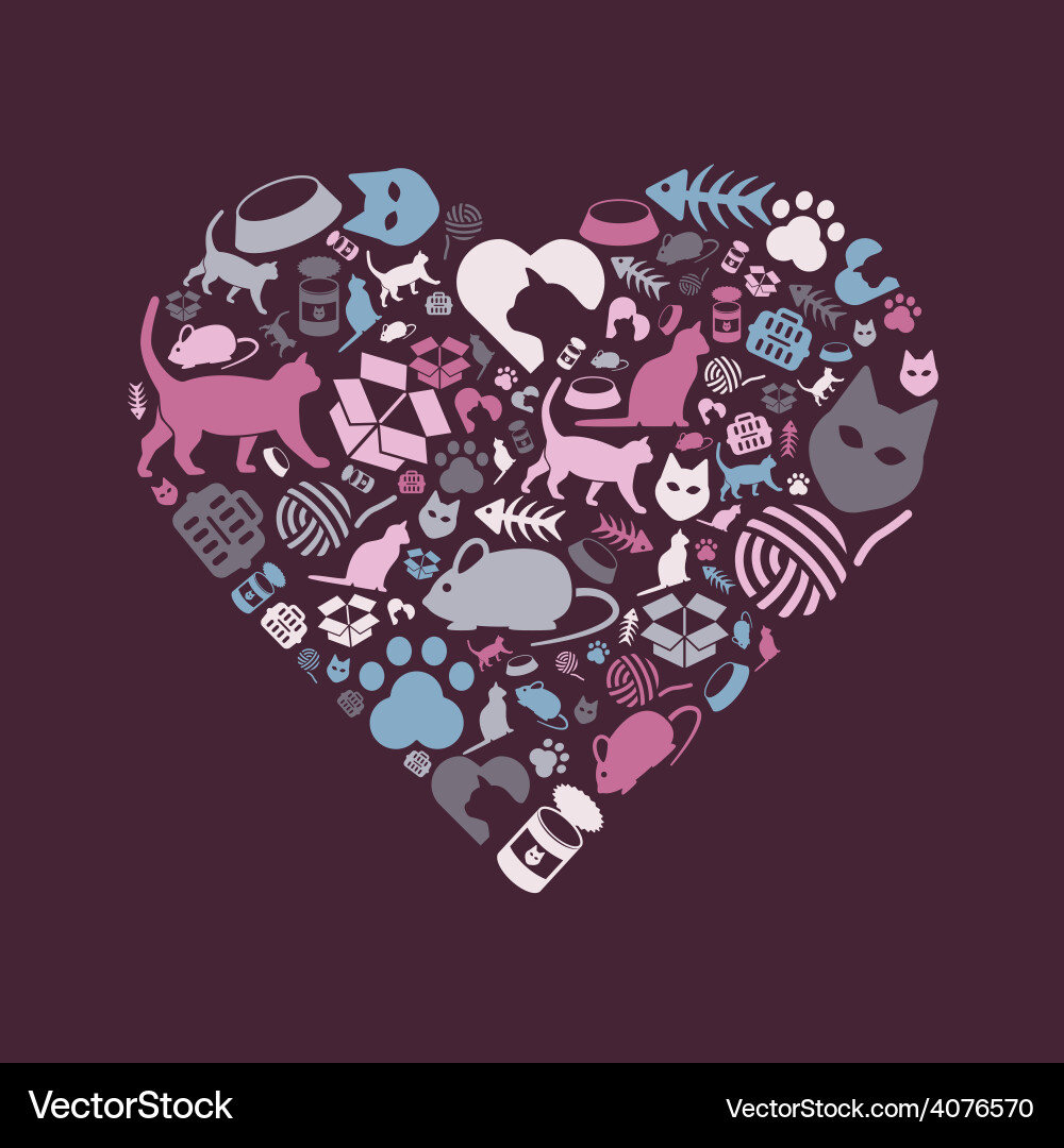 Cat icons in heart Royalty Free Vector Image - VectorStock