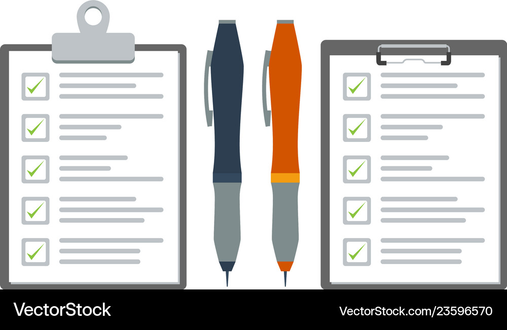 Clipboard with checklist and pen flat color Vector Image
