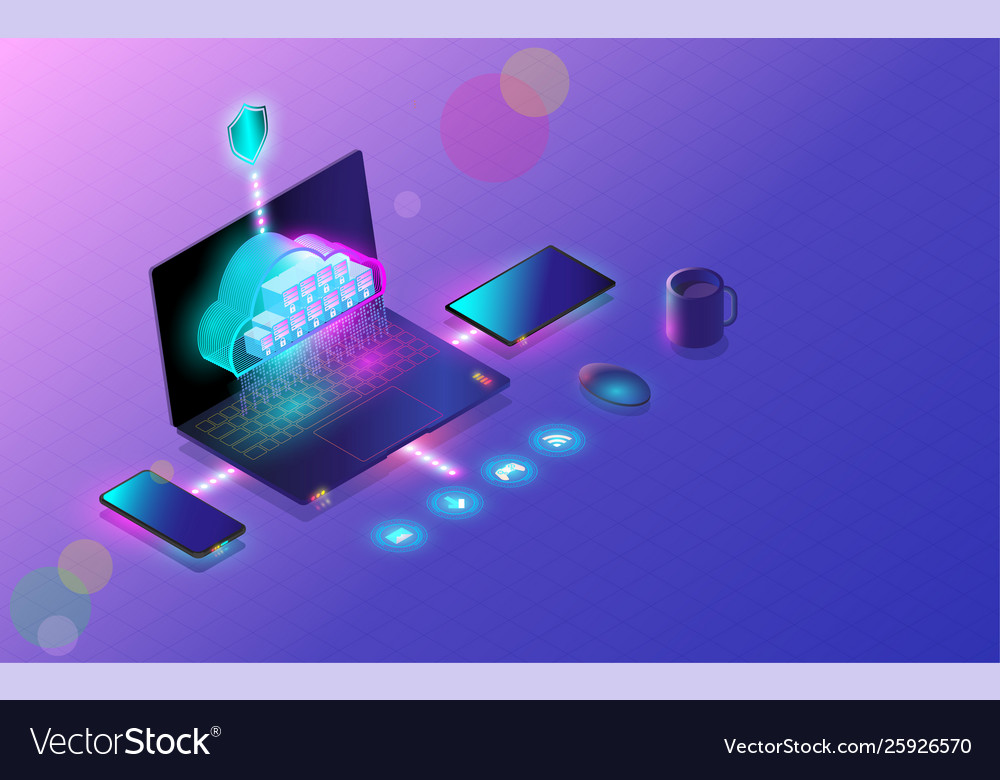Cloud database connect smartphone laptop and Vector Image