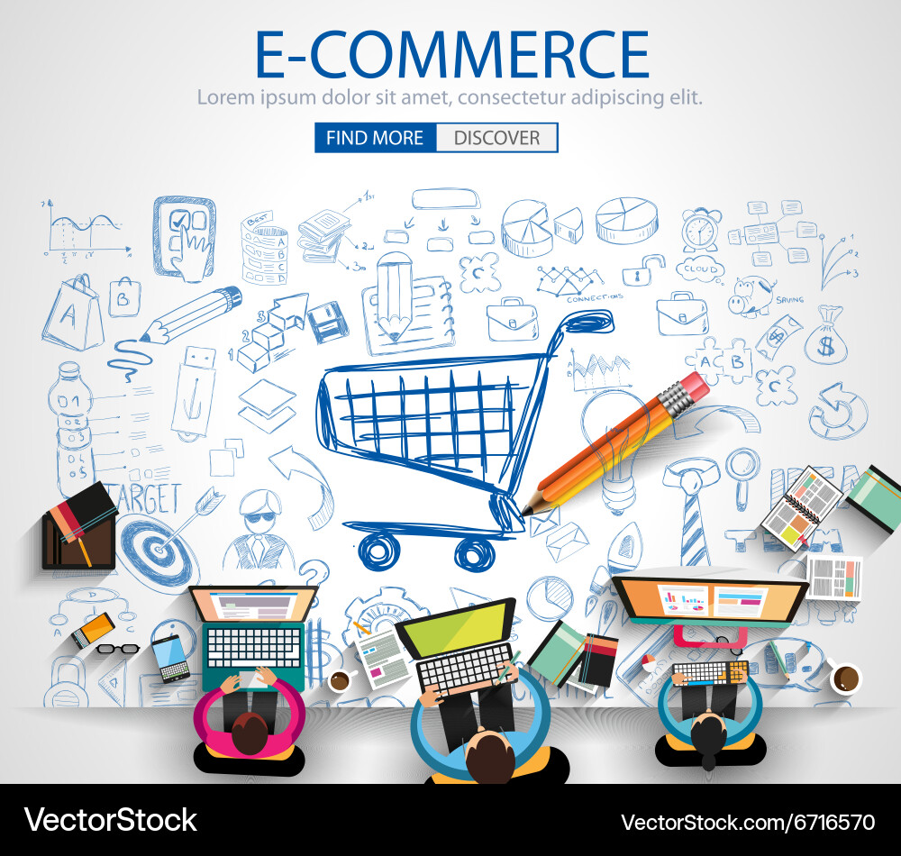 E-commerce concept with doodle design style Vector Image