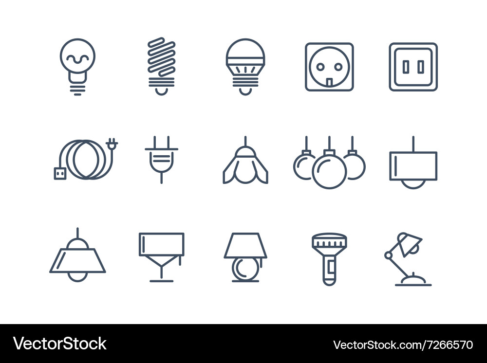 Lamp and bulbs line icons set electrical Vector Image