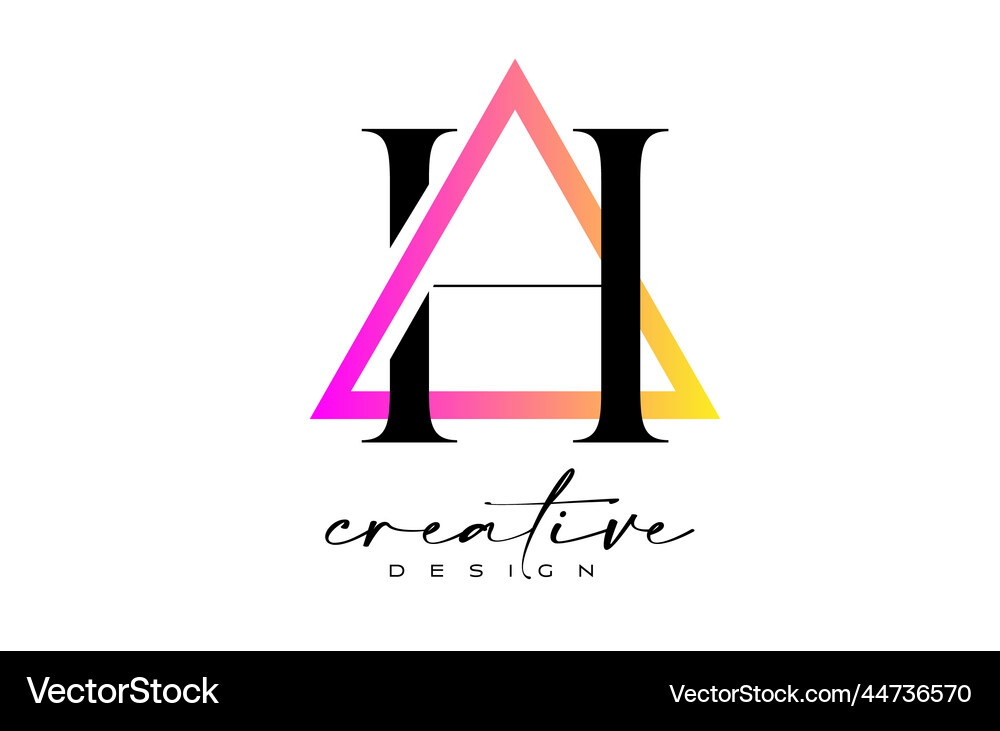 Letter h logo inside a triangle with creative cut Vector Image