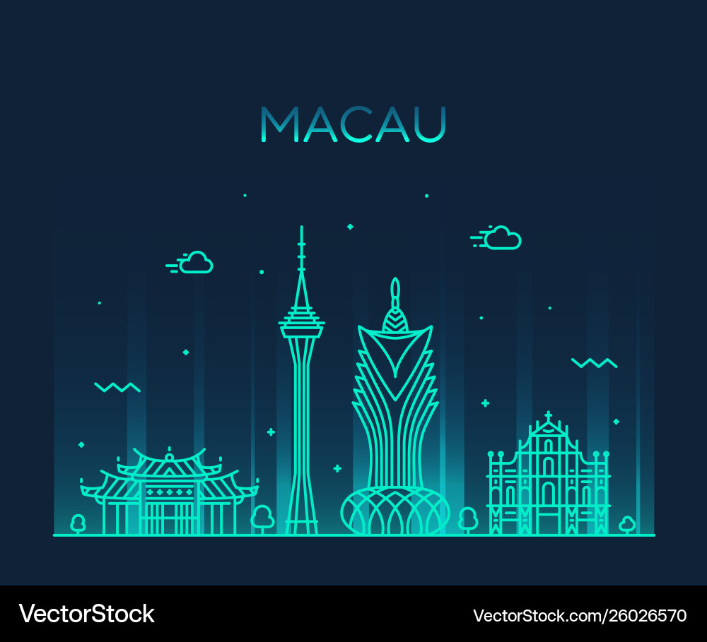 Macau skyline people s republic china linear Vector Image
