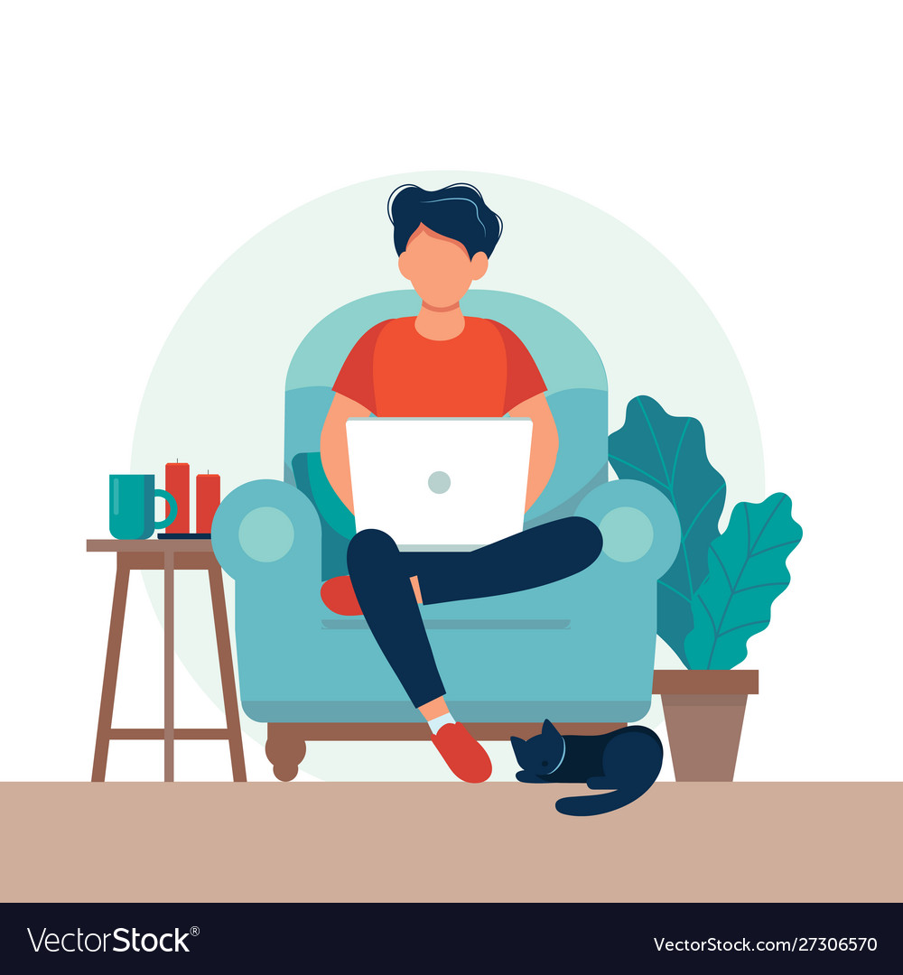 Man with laptop sitting on chair freelance Vector Image