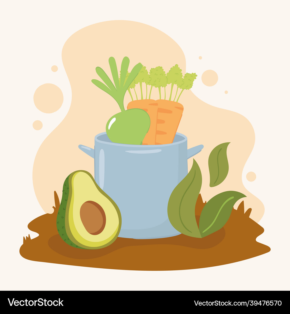Organic food in pot Royalty Free Vector Image - VectorStock