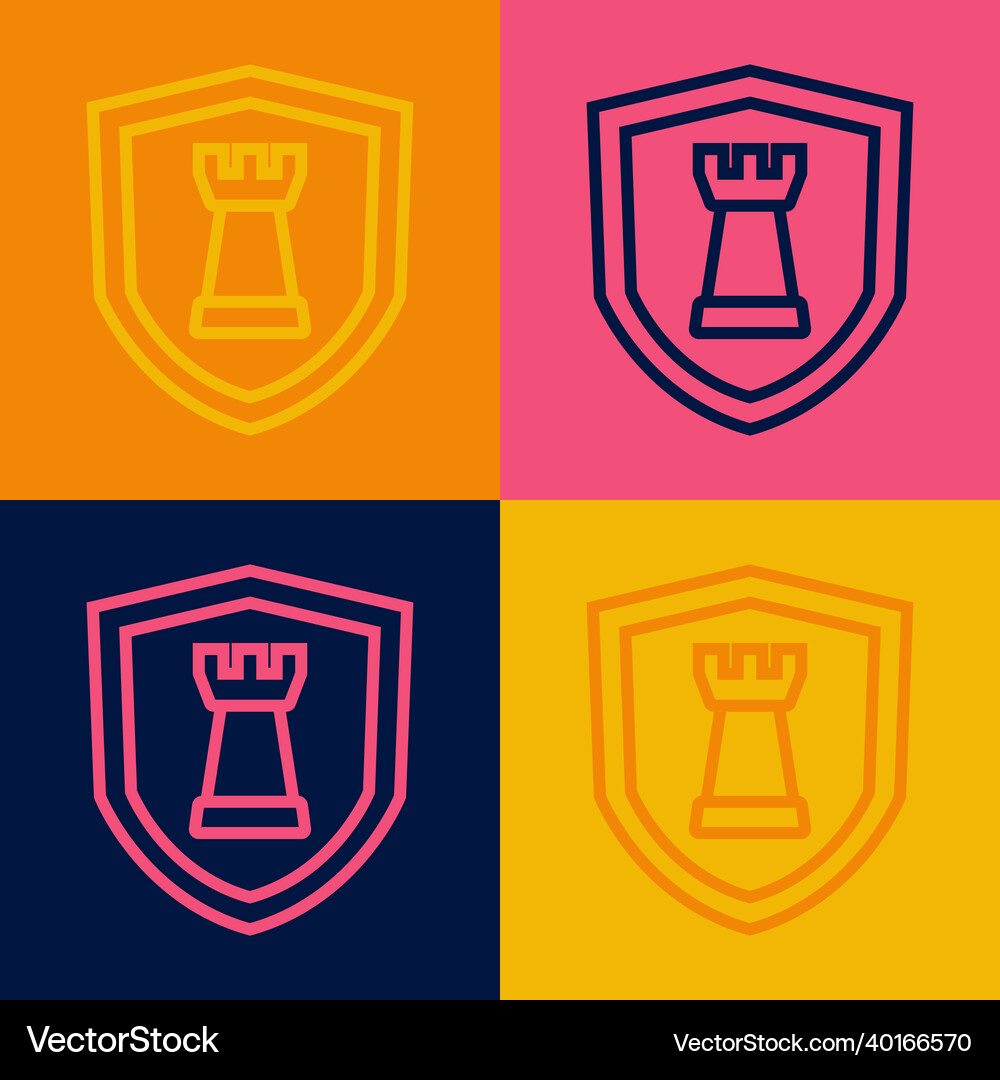 Pop art line chess shield icon isolated on color Vector Image