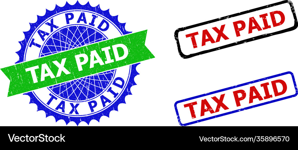 Tax paid rosette and rectangle bicolor seals Vector Image