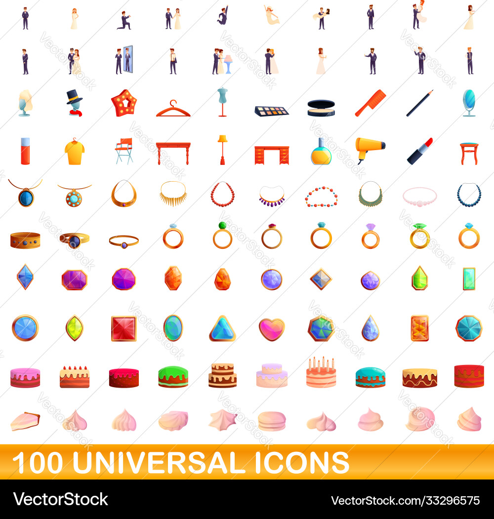 100 universal icons set cartoon style Royalty Free Vector