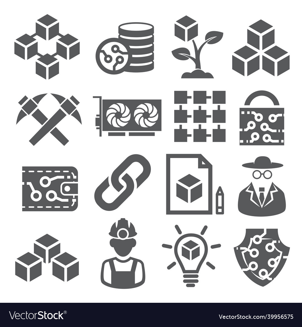Blockchain icons set on white background Vector Image