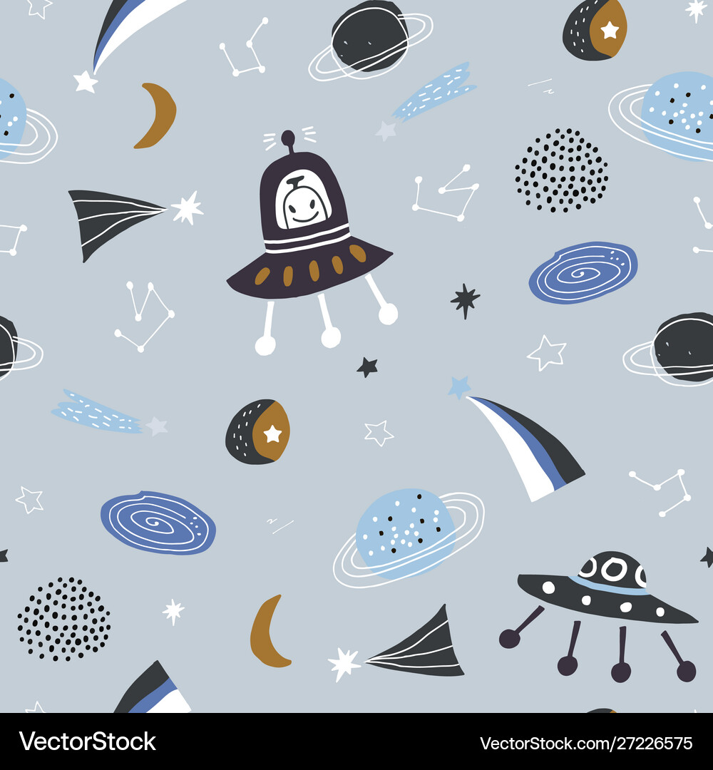 Childish seamless pattern with aliens ufo in Vector Image