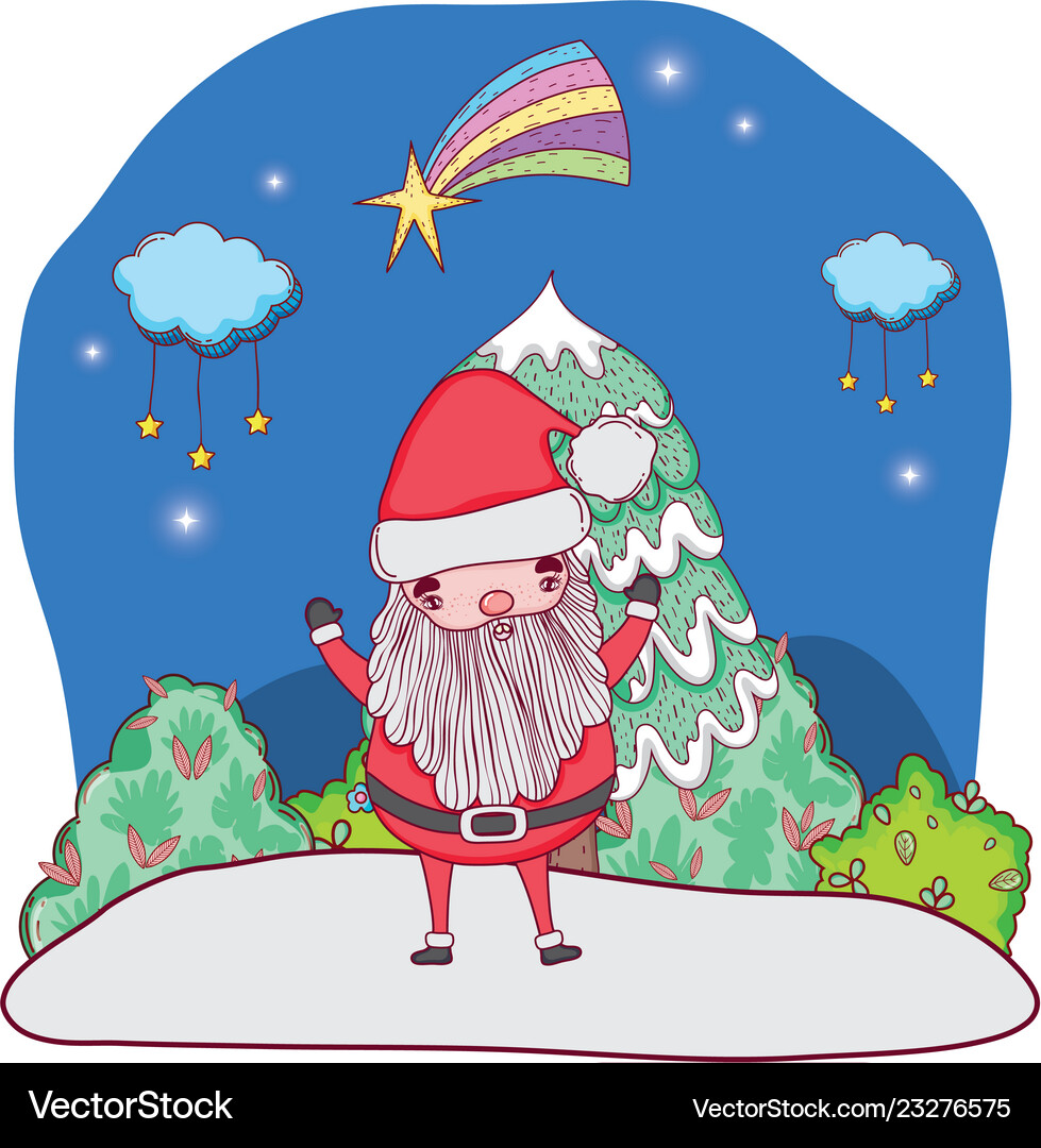 Cute christmas santa claus with tree Royalty Free Vector