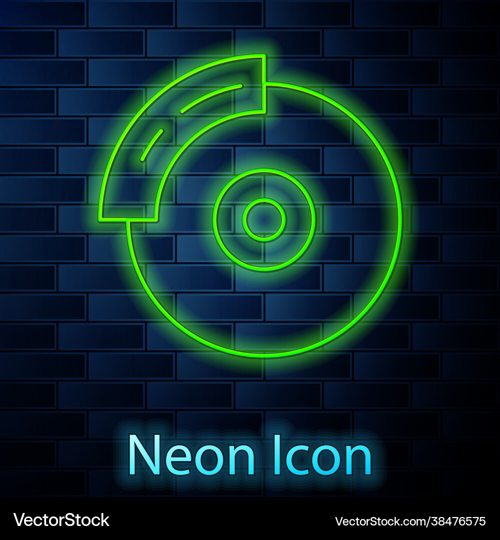 Glowing neon line car brake disk with caliper icon