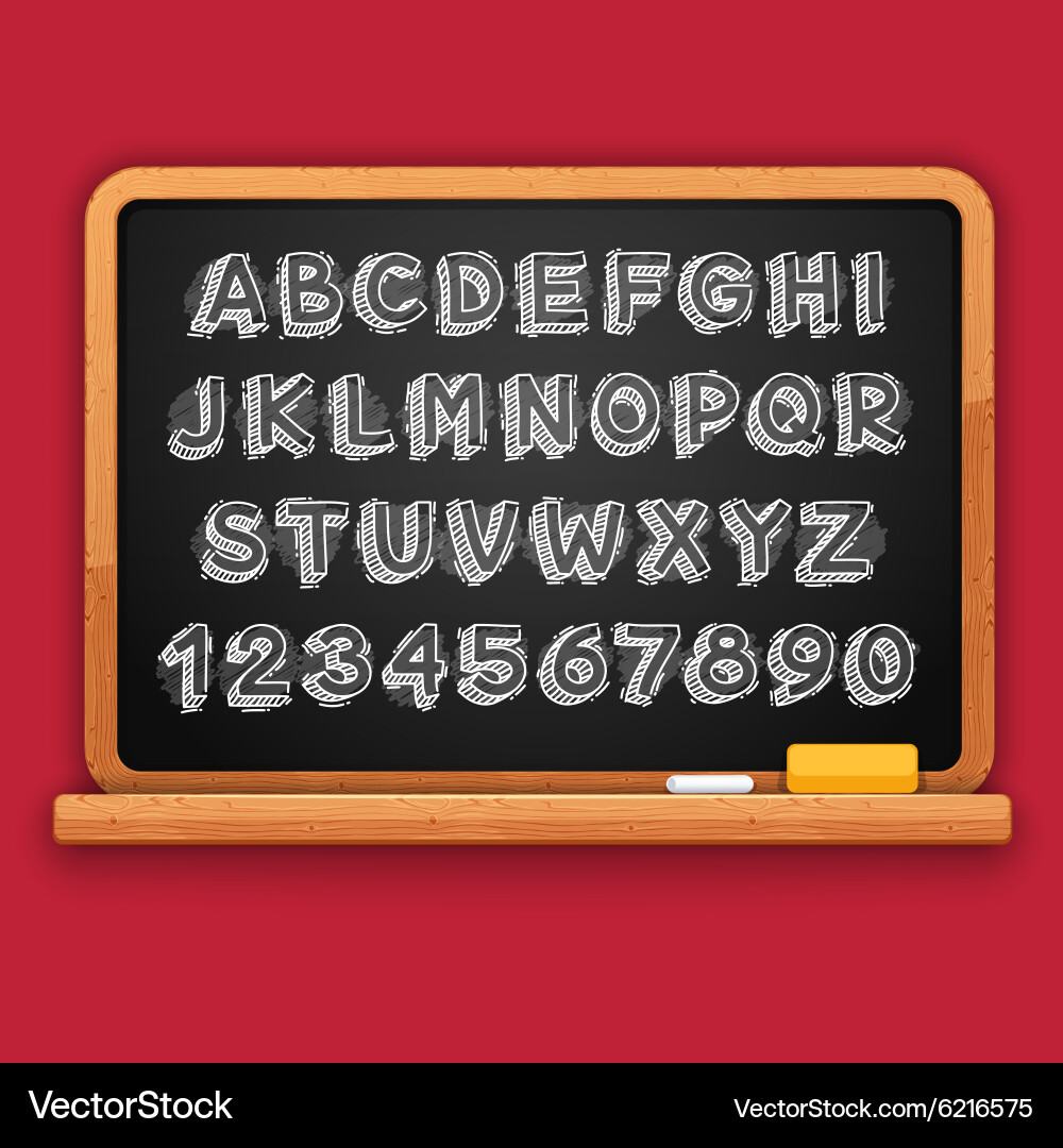 Hand Drawn Chalked 3D Letters and Numbers on Vector Image
