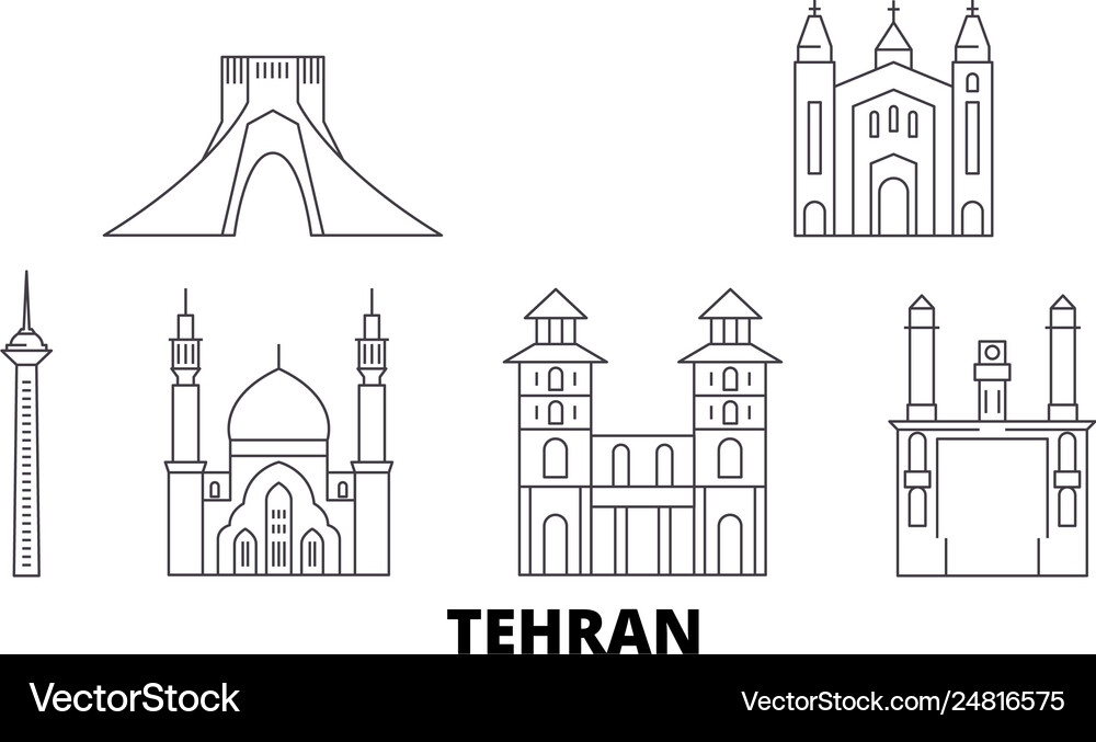 Iran tehran line travel skyline set Royalty Free Vector