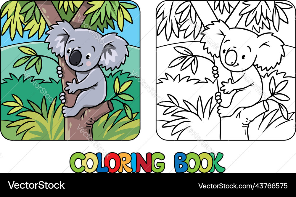 Koala on the tree kids coloring book Royalty Free Vector